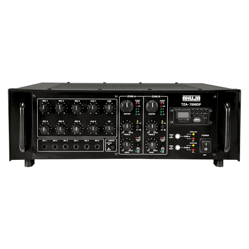 Ahuja PA Amplifier Two Zone 350W+350W w/ USB/SD 6-Microphone 2-Aux inp